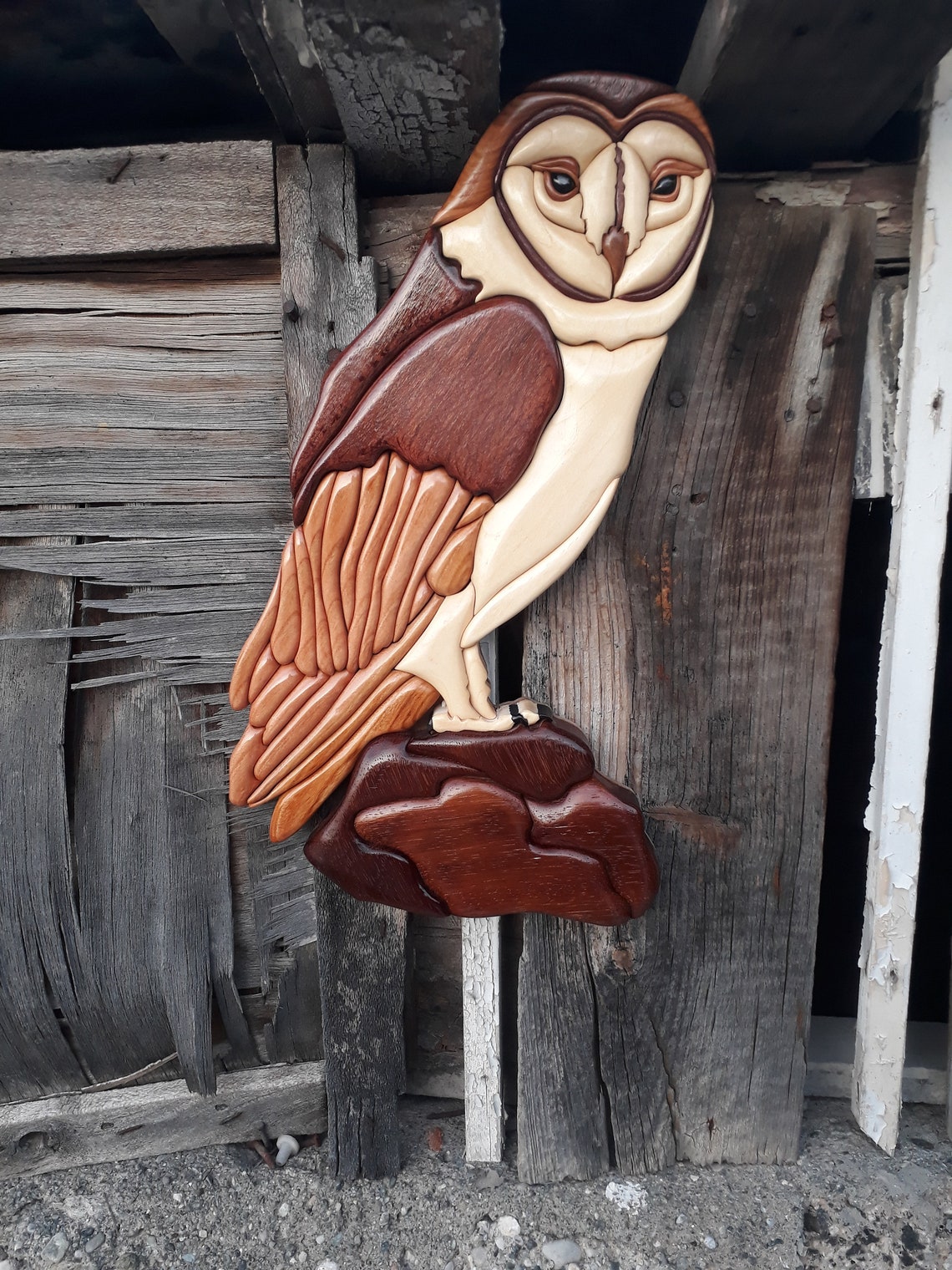 İntarsia Barn Owl , Woodworking, Home Decor, Wall Decor, Animal, Owl ...