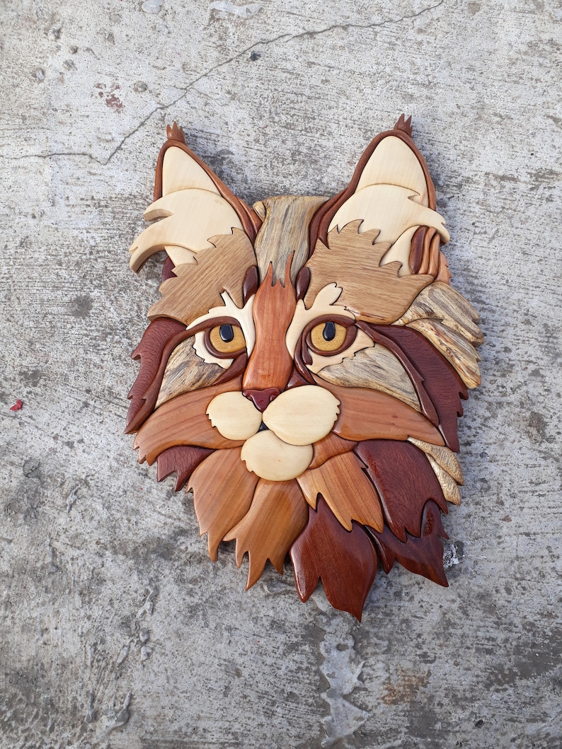 CAT INTARSİA home decor wall decor animal cat pet | Etsy