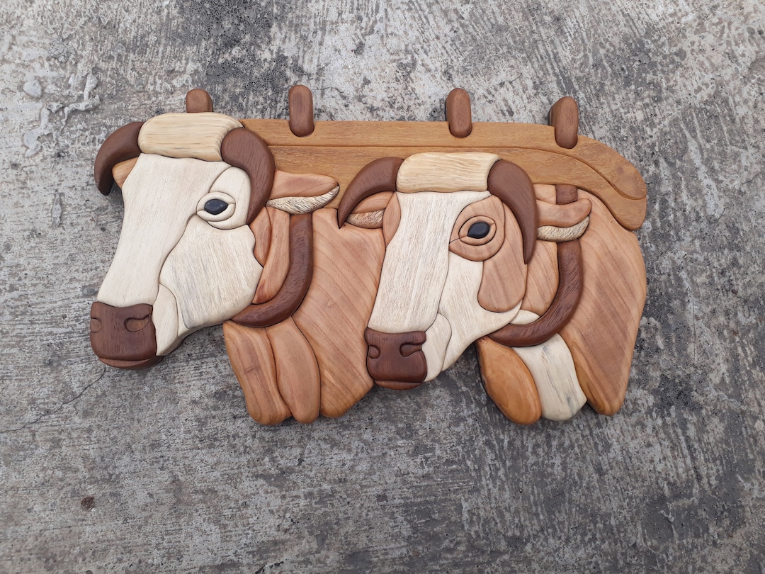 İNTARSİA OXEN , Intarsia Wooden Art, Intarsia Wood Art, Animal, Wall ...