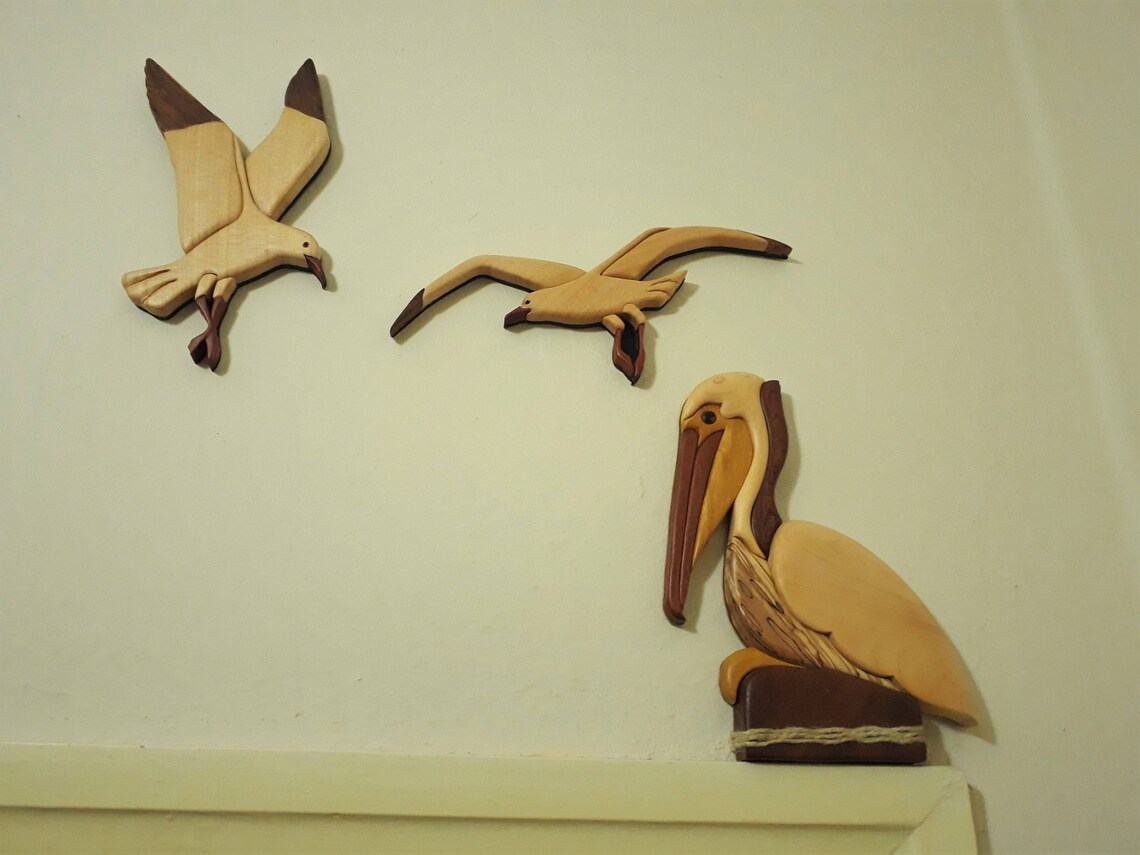 Brown Pelican & Seagulls Intarsia Wooden Art Door Trim - Etsy