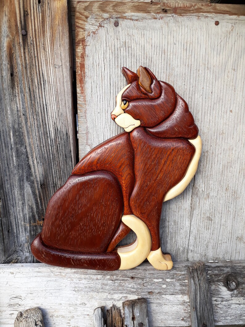 İNTARSİA CAT , Intarsia Wooden Art, Home Decor, Wall Decor, Cat, Love ...