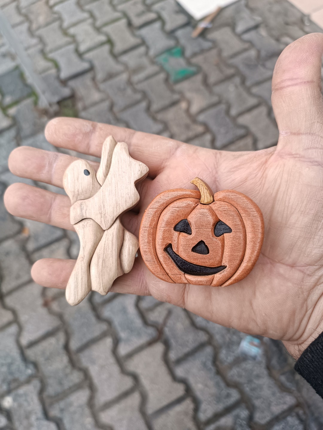Handmade Intarsia Halloween Magnet Set, Wooden Pumpkin & Ghost - Etsy