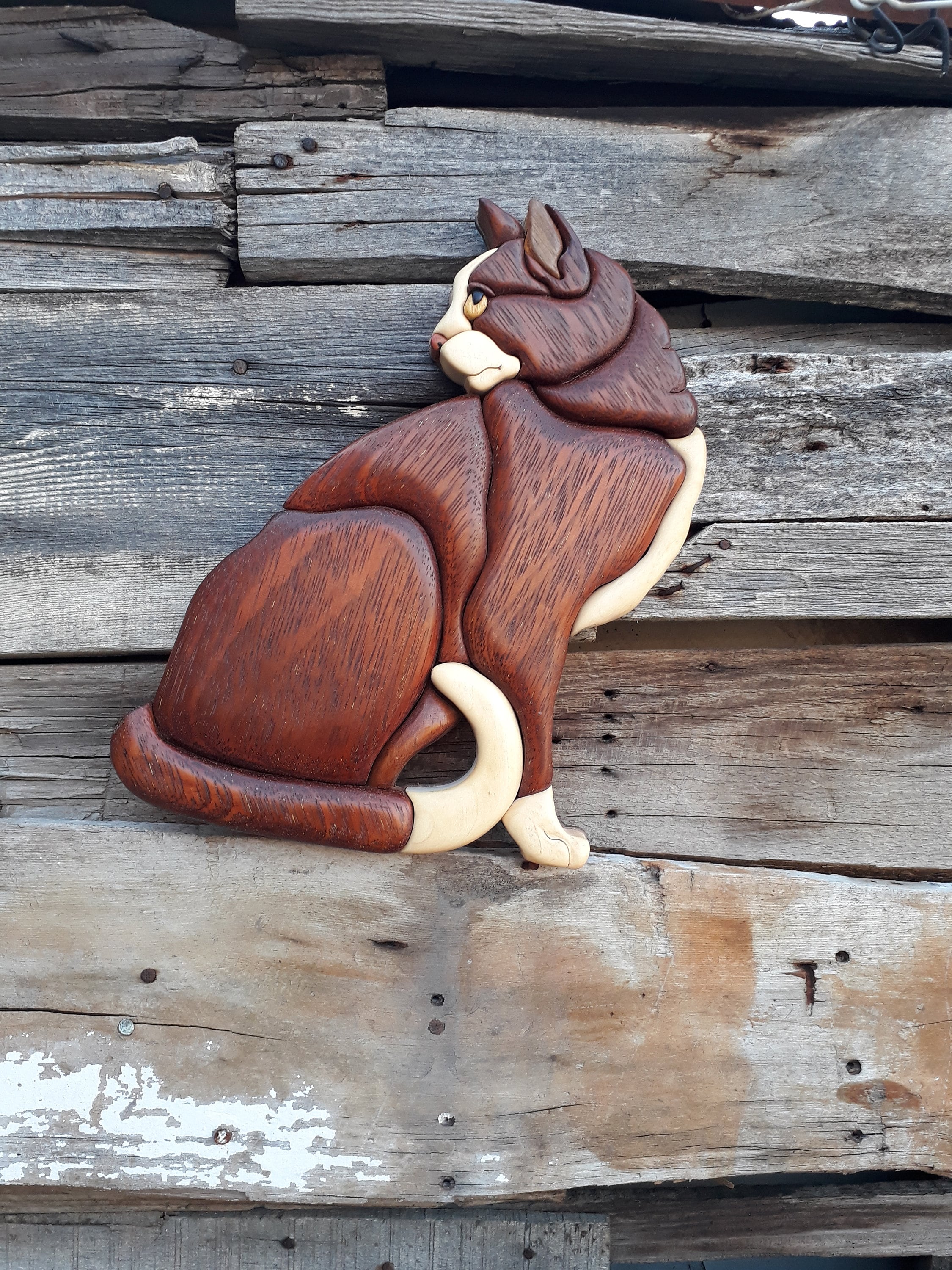 İNTARSİA CAT , Intarsia Wooden Art, Home Decor, Wall Decor, Cat, Love ...