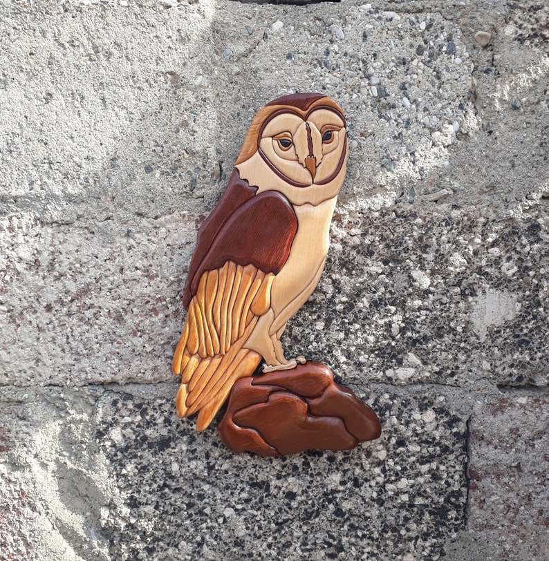 İntarsia Barn Owl , Woodworking, Home Decor, Wall Decor, Animal, Owl ...