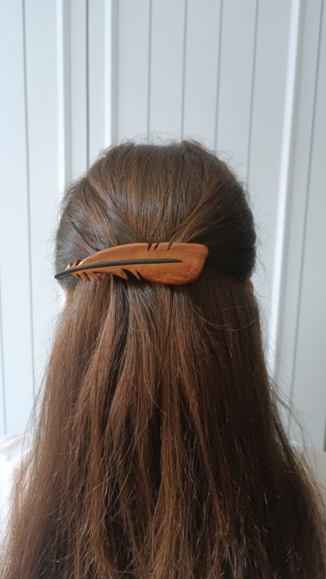 FEATHER HAİR CLİP, Wooden Hair Clip, Long Hair Wood, Feather, Hairpin ...