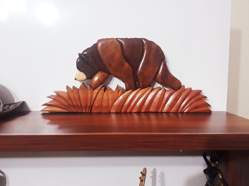 İNTARSİA BEAR, Door Trim, Wall Decor, Home Decor, Animal, Intarsia ...