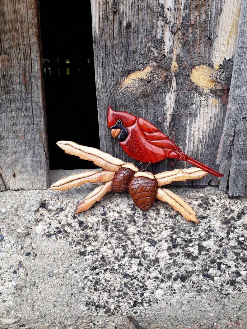 CARDİNAL BİRD, Intarsia Wooden Art, Wild Life, Home Decor, Wall Decor ...