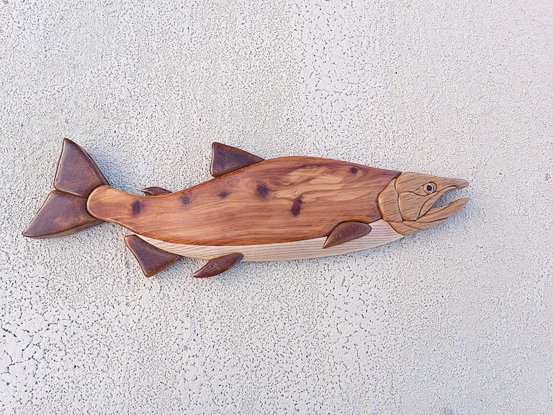 Sockeye Salmon Intarsia Pattern, Wood Art (16" X 5") - Etsy