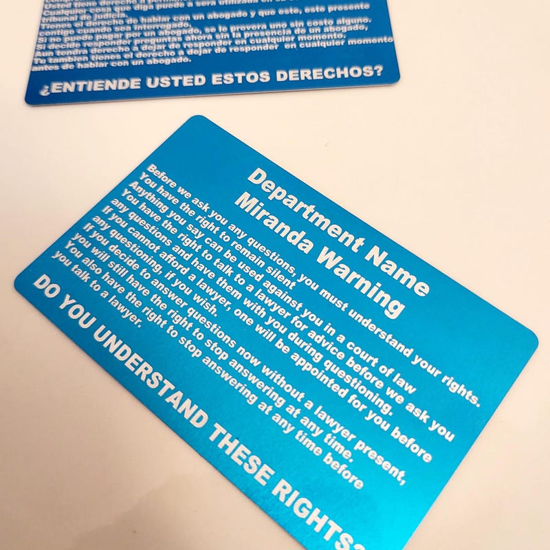 Metal Miranda Rights Cards - Etsy