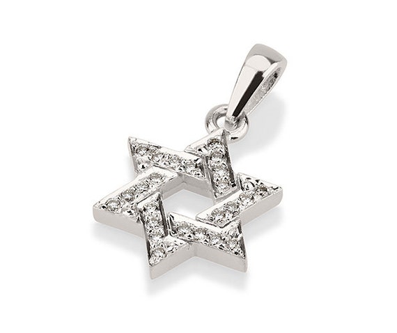 Diamond Star of David Necklace 18K White Gold | Etsy