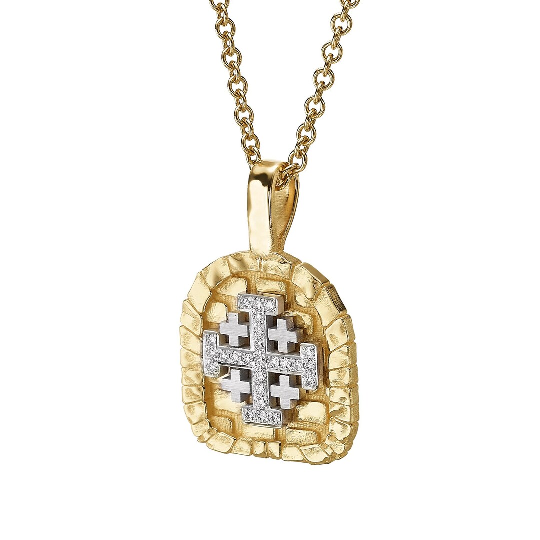 Diamond Jerusalem Cross Necklace - 18K Gold Jerusalem Cross Pendant. - Etsy