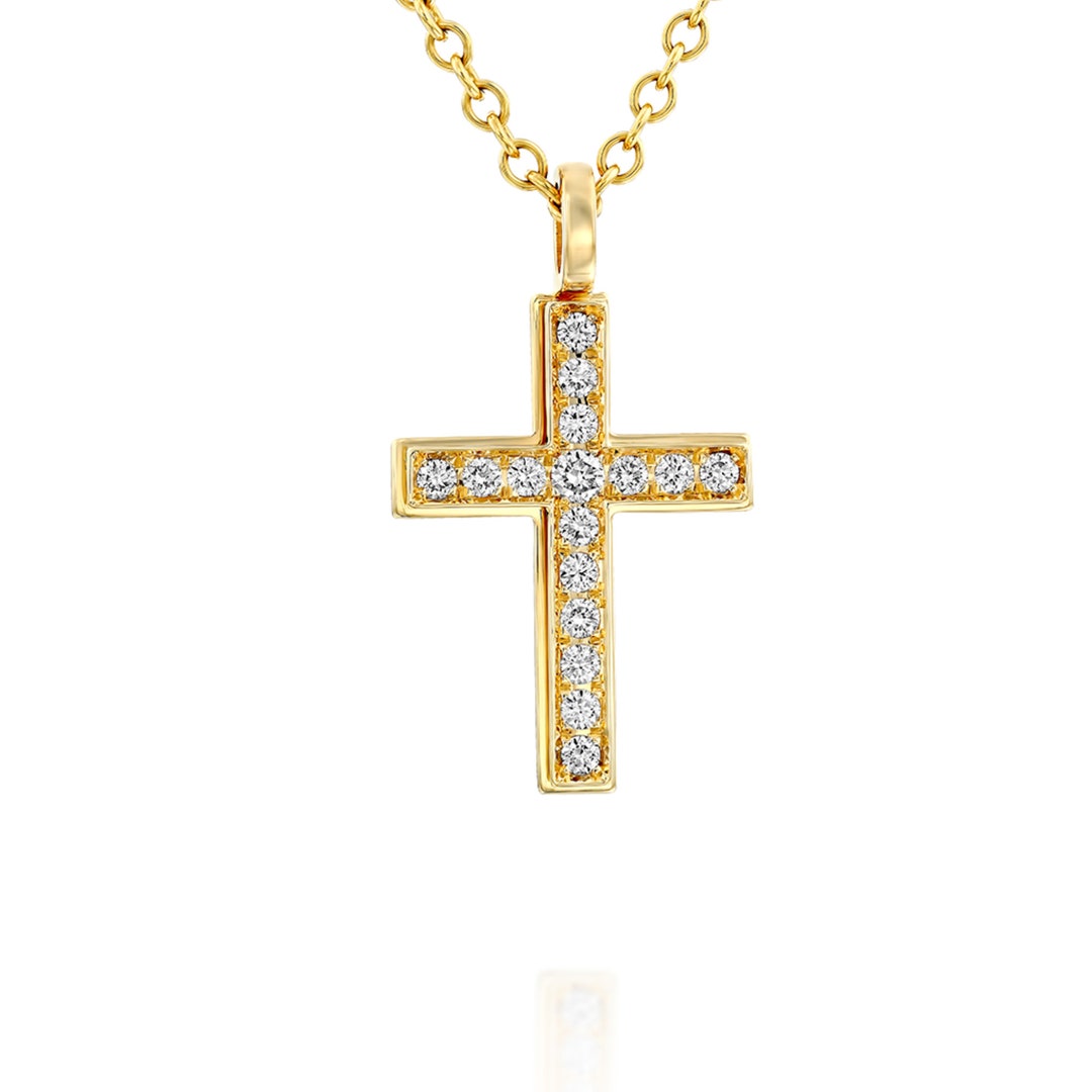 Double Layer Diamond Cross Necklace in 18k Yellow Gold - A Luxurious ...