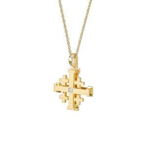 Double Layer Jerusalem Cross Necklace in 18K Rose Gold With Diamond ...