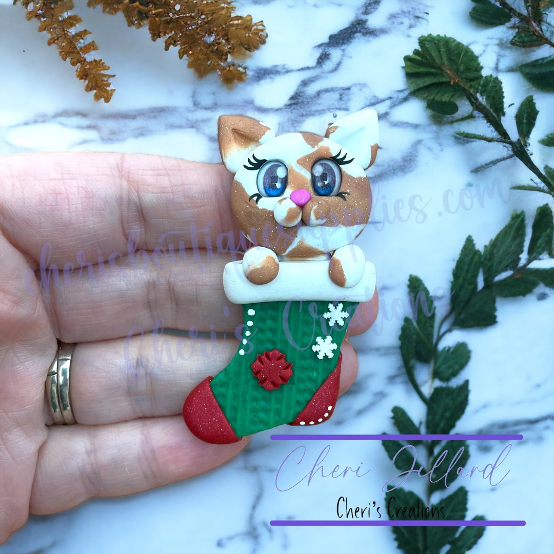 Stocking Kitten Clay Bow Center Polymer Clay Embellishment - Etsy