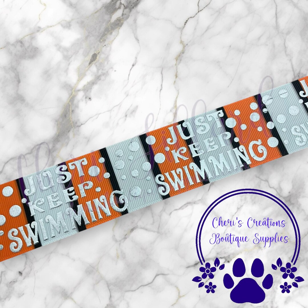 Fish Ribbon, Just Keep Swimming Ribbon, Cute Fish Ribbon - 7/8" 1.5 ...