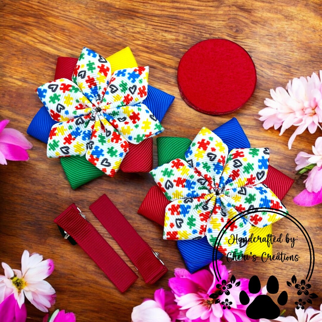 Autism Awareness DIY Ribbon Flower Bow Kit - Etsy