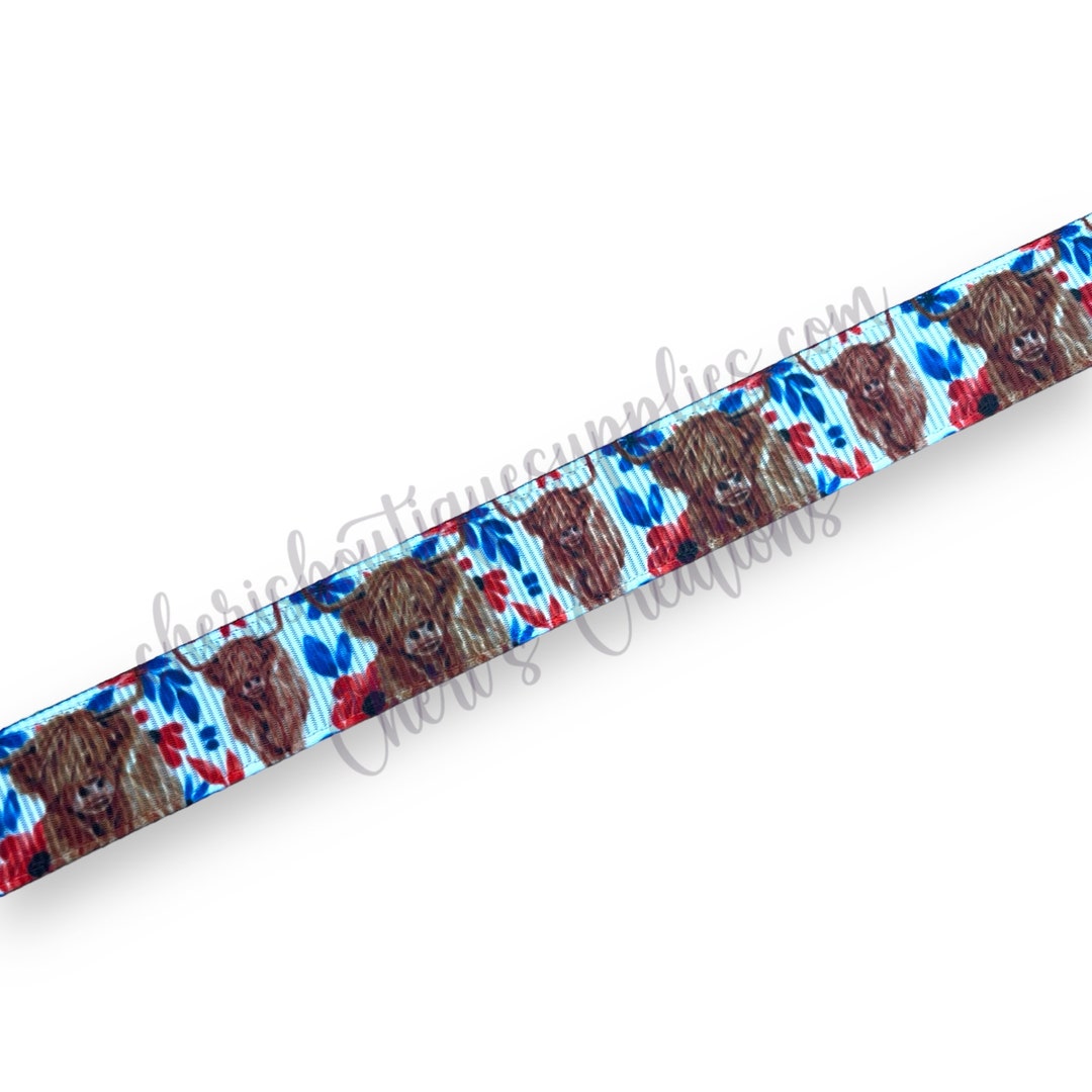 Patriotic Highland Cattle & Floral Grosgrain Ribbon by the Yard - Etsy