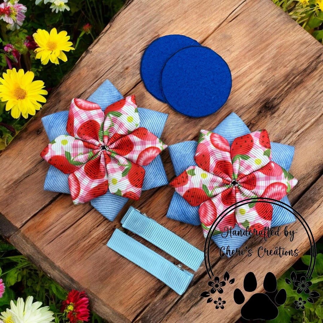 Summer Strawberries & Denim DIY Ribbon Flower Bow Kit - Etsy