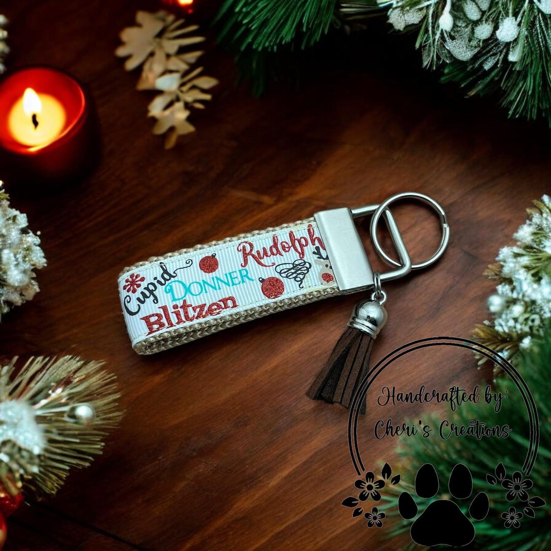 Reindeer Names Keychain, Santa's Reindeer Key Fob, Personalized ...