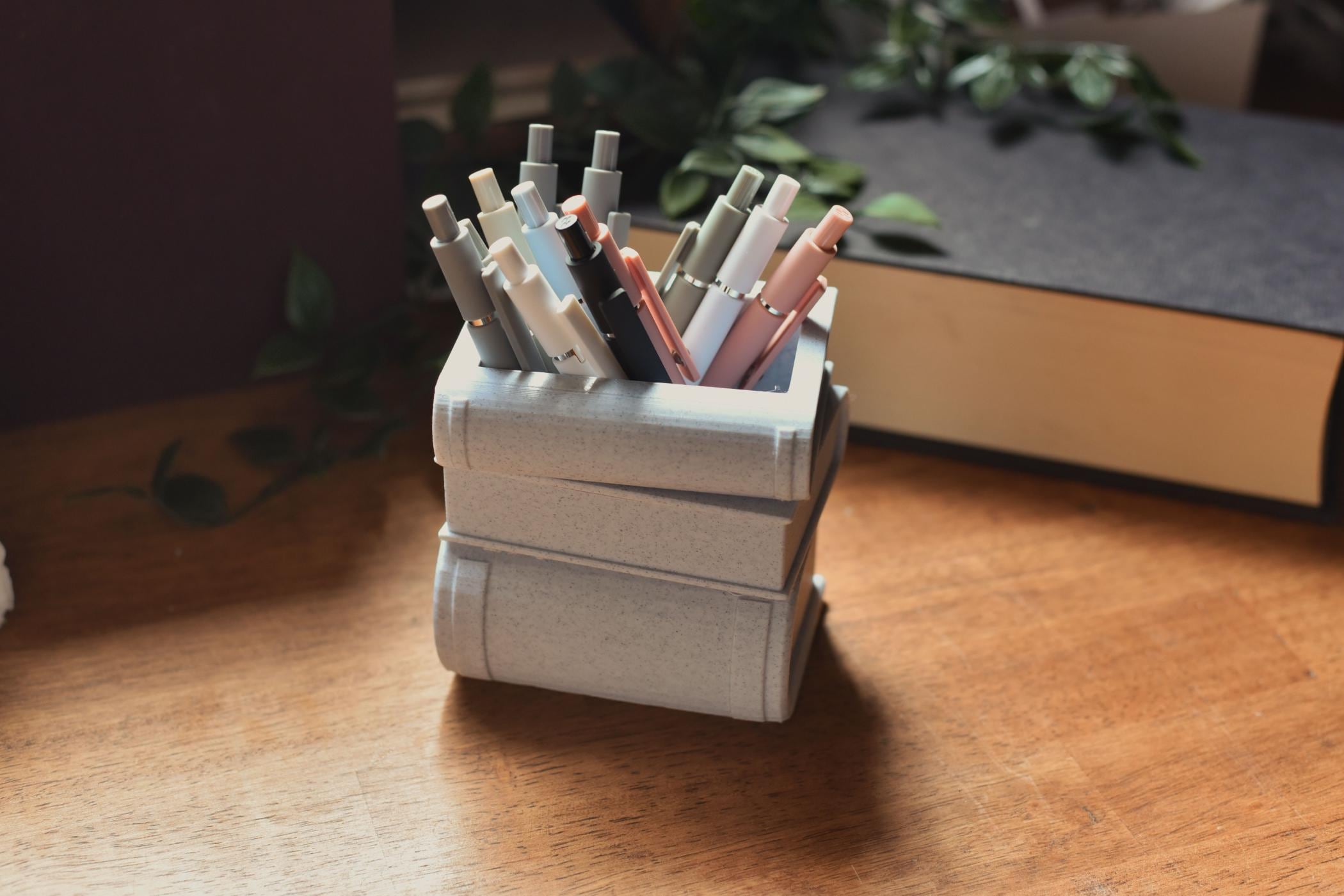 3D Printed Book Stack Pen Holder: Stone Filament Desk Organizer - Etsy