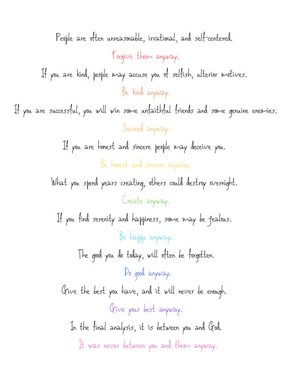 Paradoxical Commandments Poster