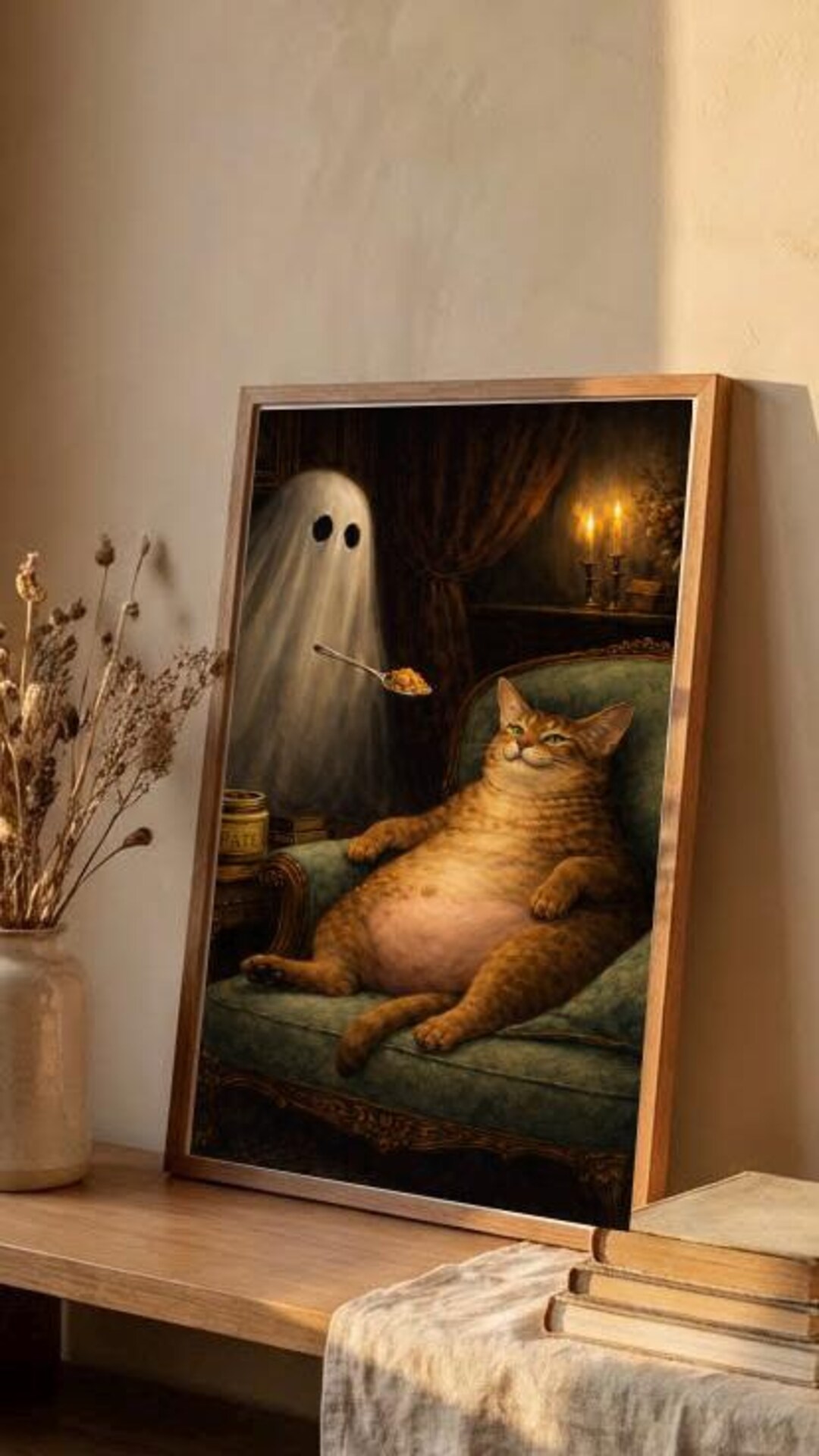 Funny Ghost Butler Cat Art Print, Vintage Oil Painting Style (digital ...