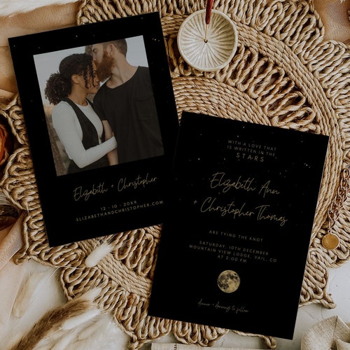 Minimalist Celestial Invite Under the Moon Gold Stars and | Etsy