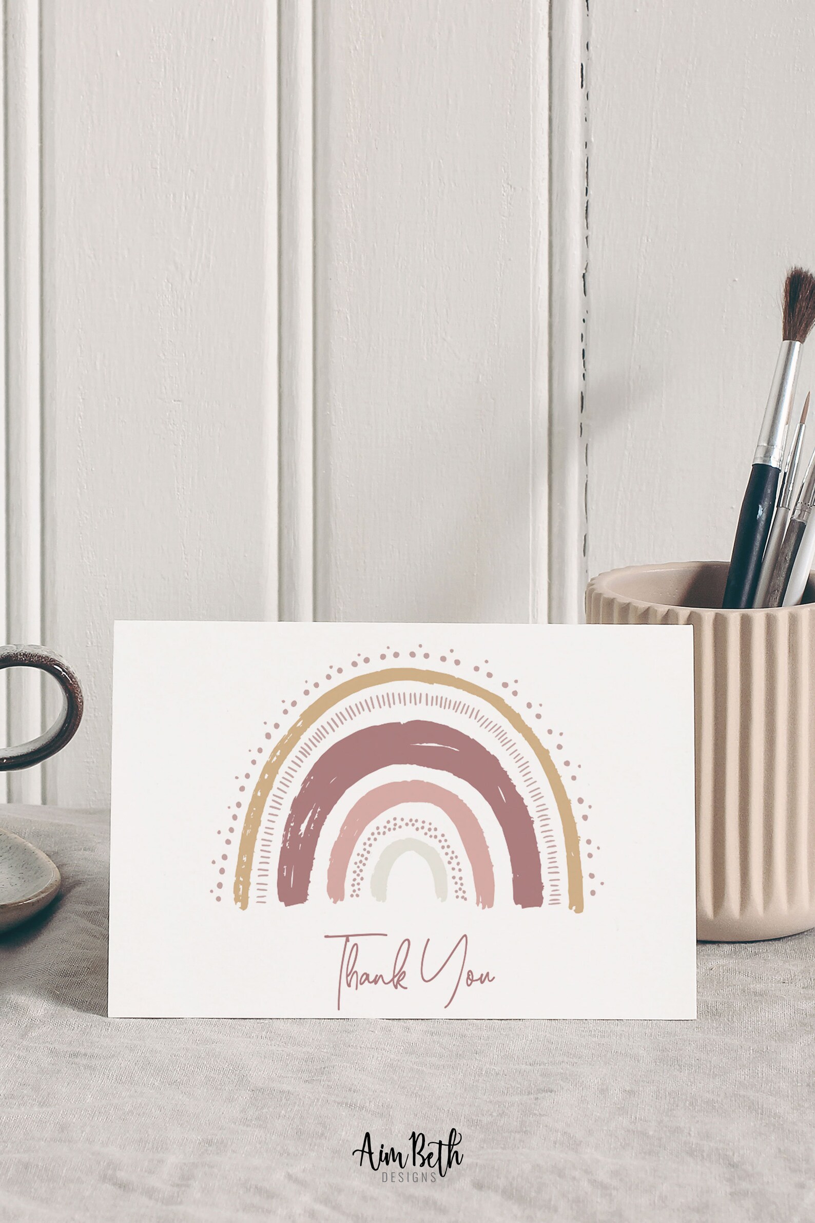 Boho Rainbow Thank You Card Boho Rainbow Folded Thank You | Etsy