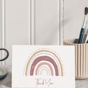 Boho Rainbow Thank You Card, Boho Rainbow Folded Thank You Card, Muted ...