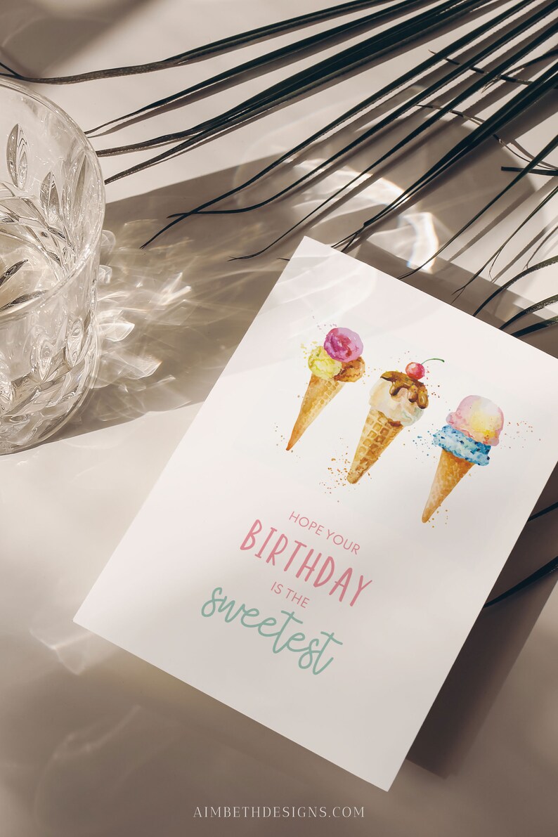 Ice Cream Card Ice Cream Birthday Card Printable Ice Cream - Etsy