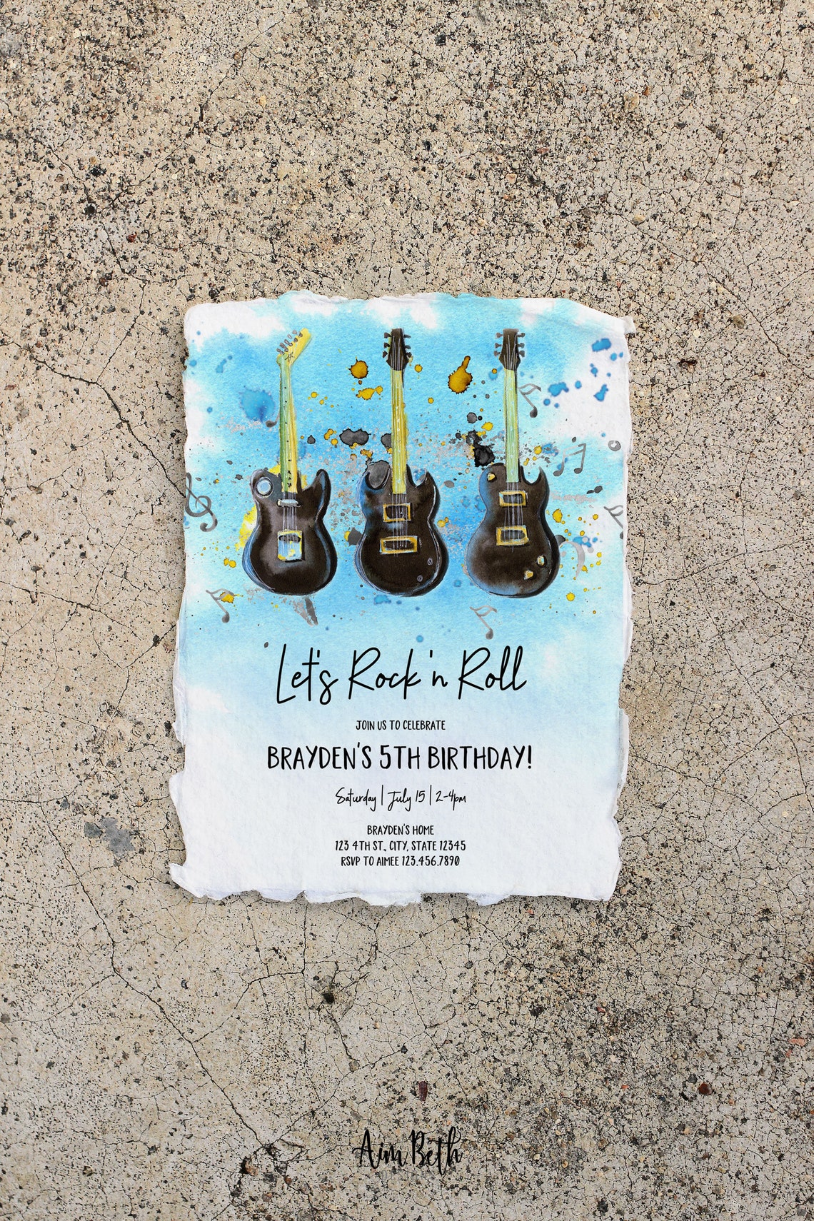 Rock and Roll Birthday Invite, Rock 'n Roll Birthday, Guitar Invitation ...