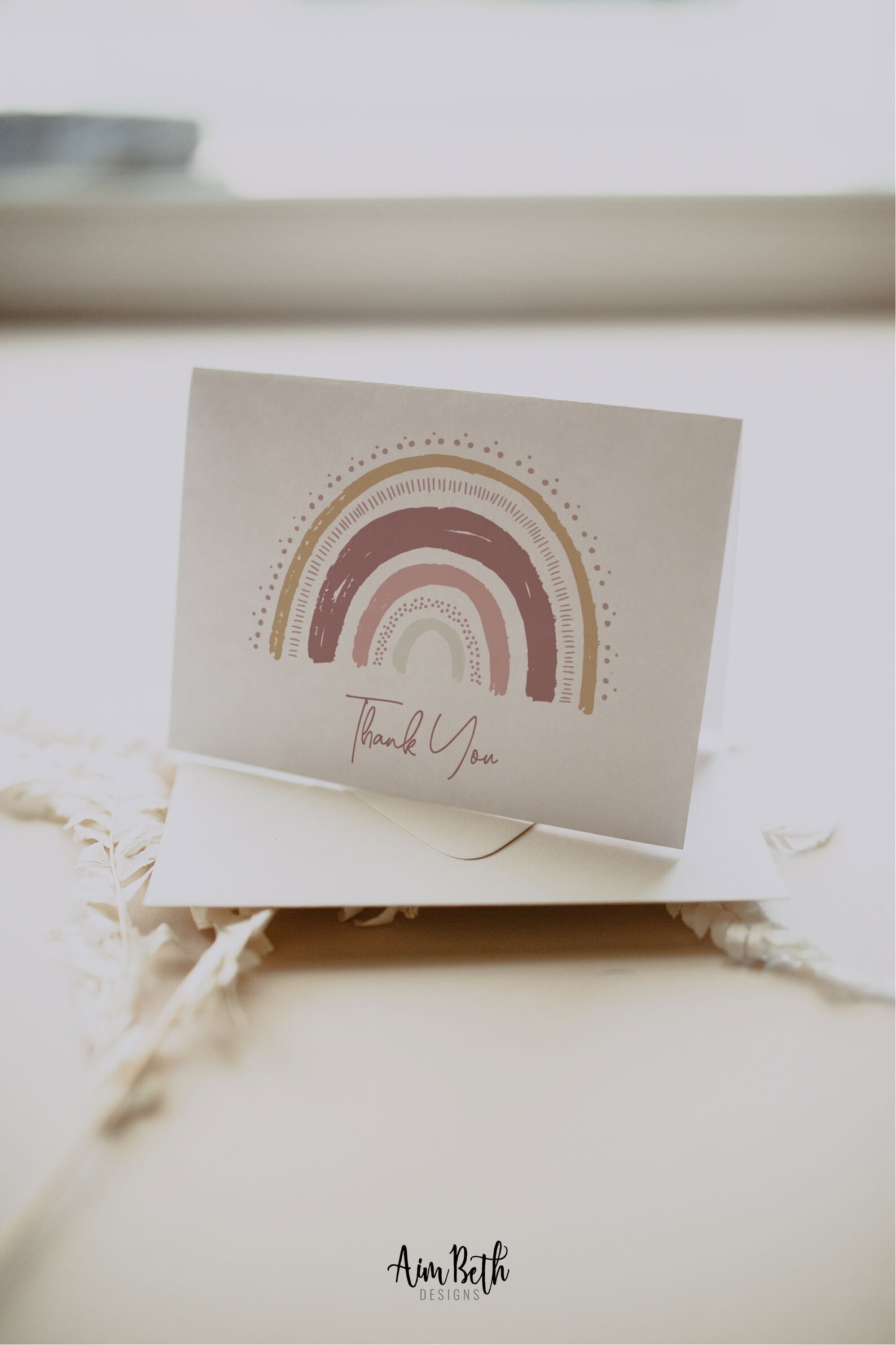 Boho Rainbow Thank You Card Boho Rainbow Folded Thank You | Etsy