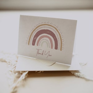 Boho Rainbow Thank You Card, Boho Rainbow Folded Thank You Card, Muted ...