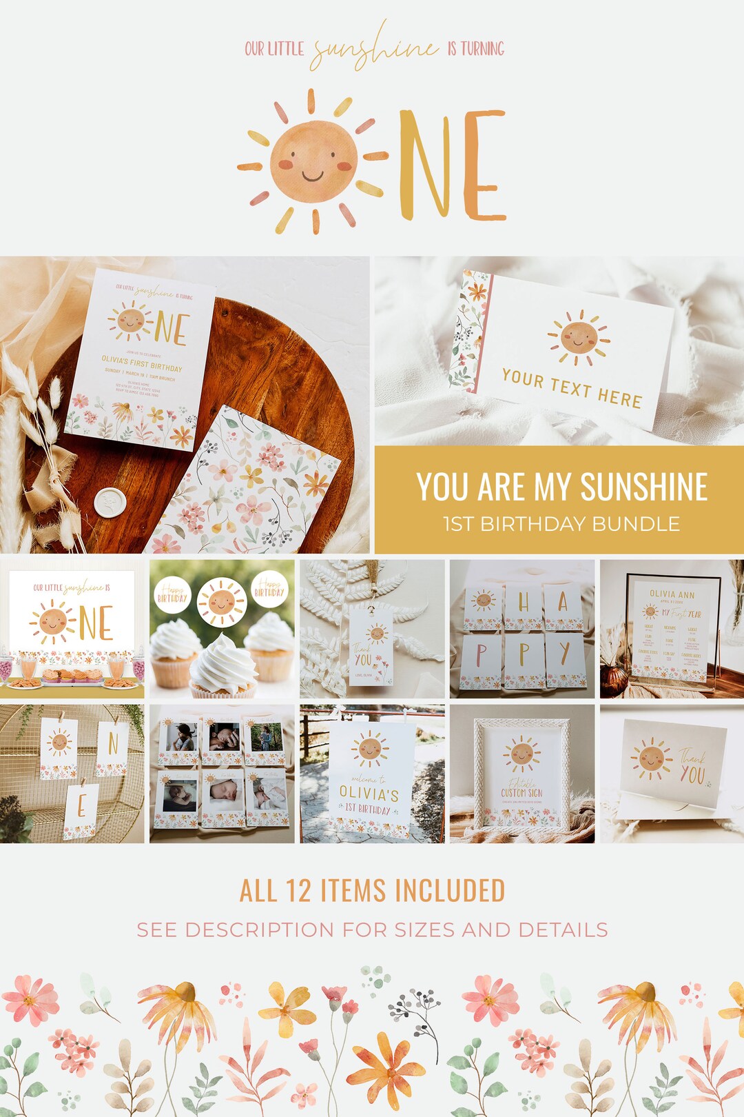 Sunshine 1st Birthday Bundle, You Are My Sunshine Birthday Bundle ...