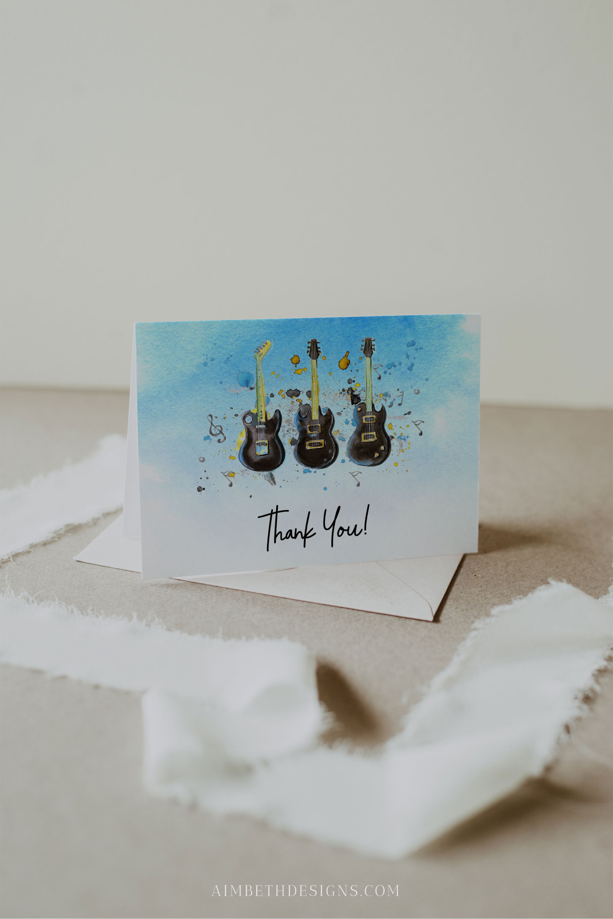 Rock and Roll Thank You Card, Rock Star Folded Thank You Card, Rock and ...