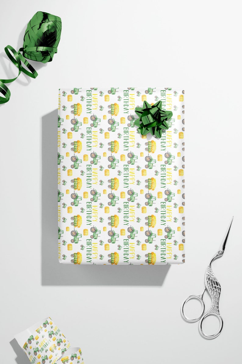 Tractor Wrapping Paper, John Deere Birthday Gift Wrap, Green Tractor ...