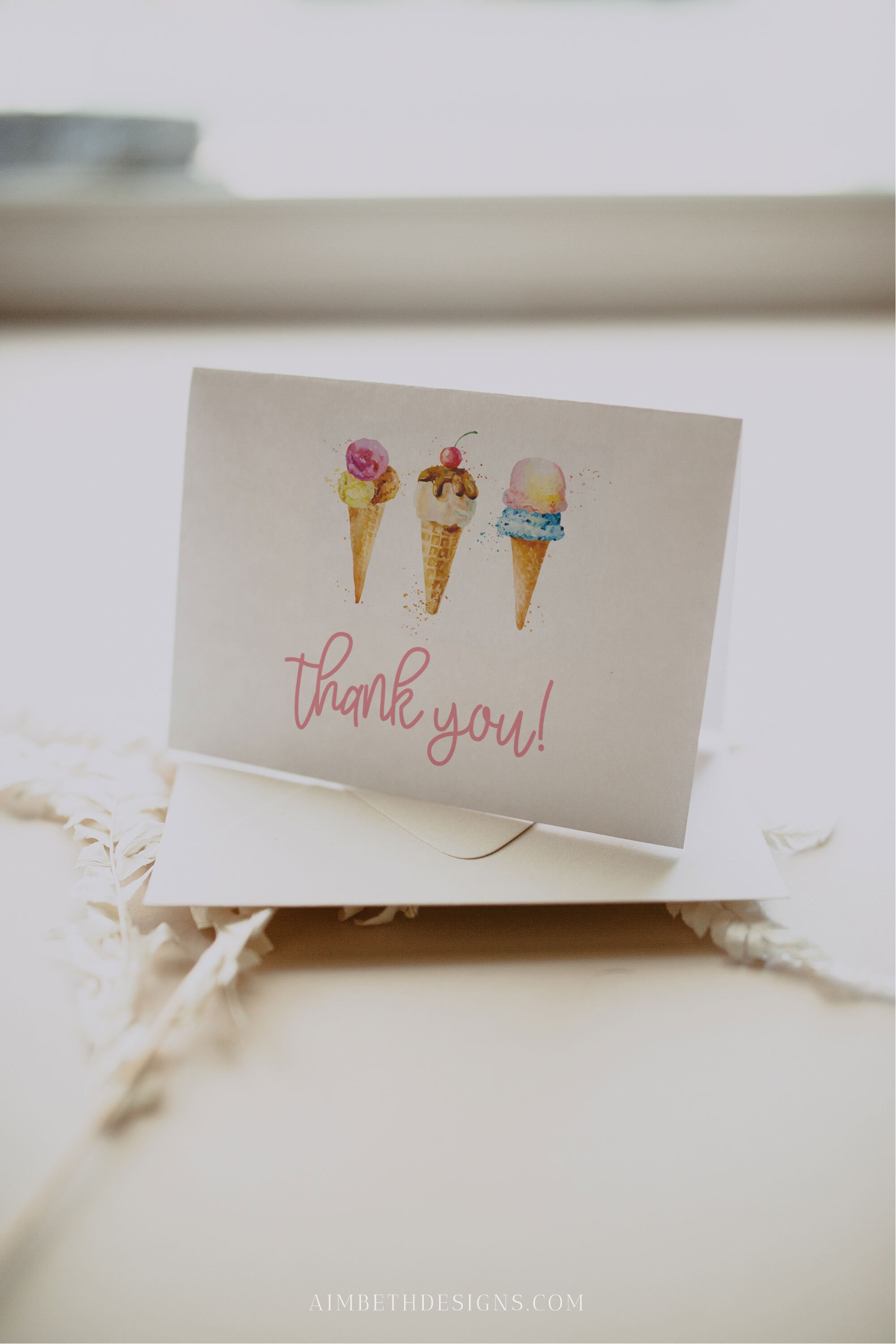 Ice Cream Party Thank You Card, Ice Cream Birthday Thank You, Ice Cream ...