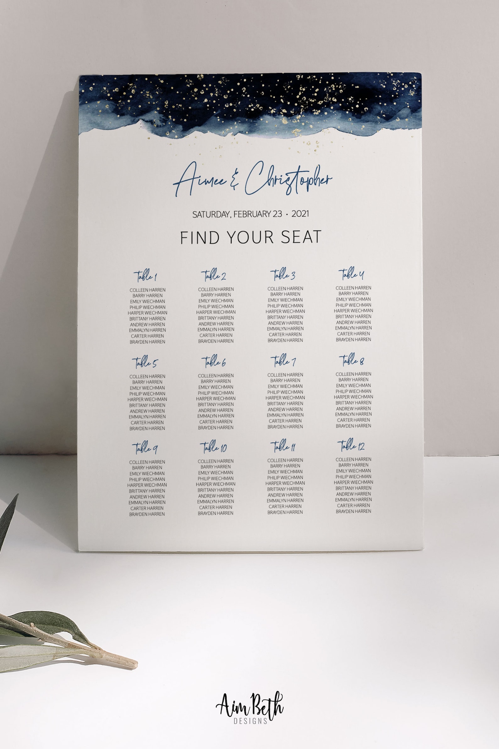 Celestial Wedding Seating Chart Template, Starry Night Guest Seating ...