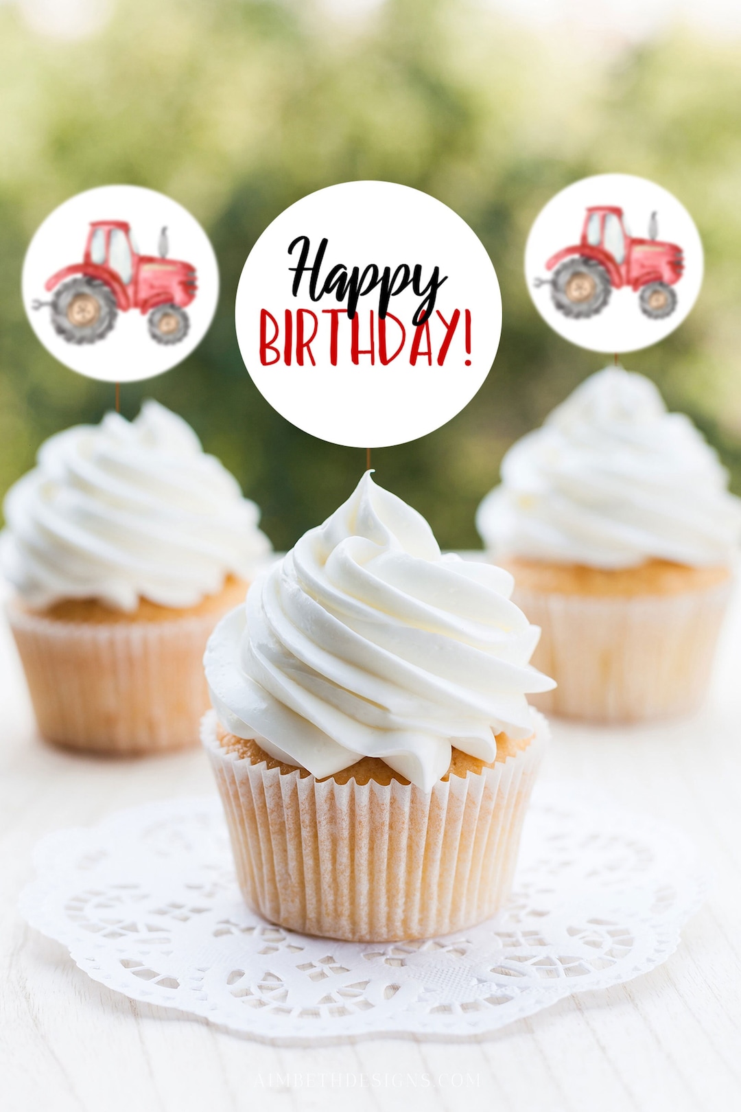 Red Tractor Cupcake Toppers, Printable Tractor Cupcake Toppers, Red ...