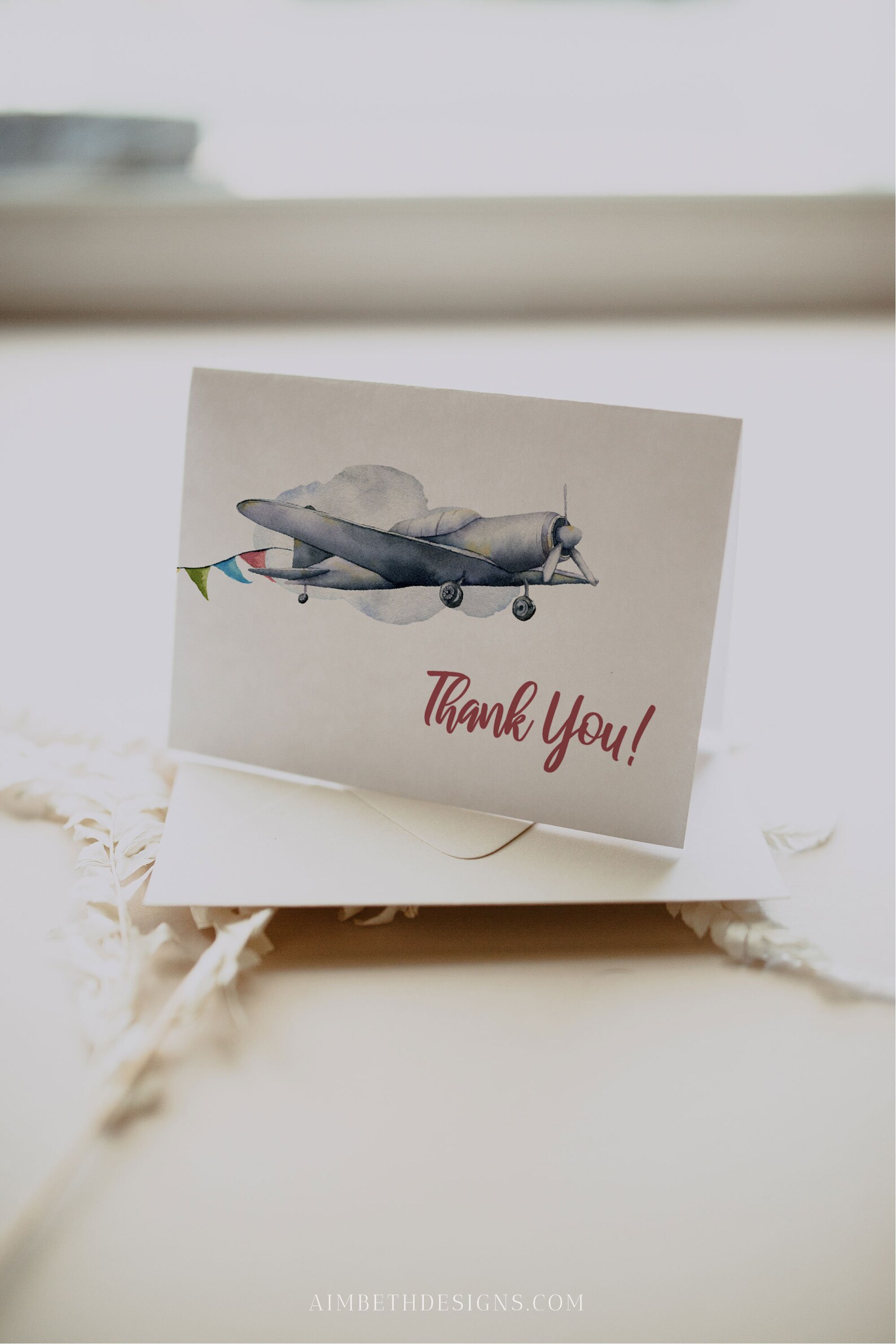 Airplane Birthday Thank You Card Airplane Folded Thank You - Etsy