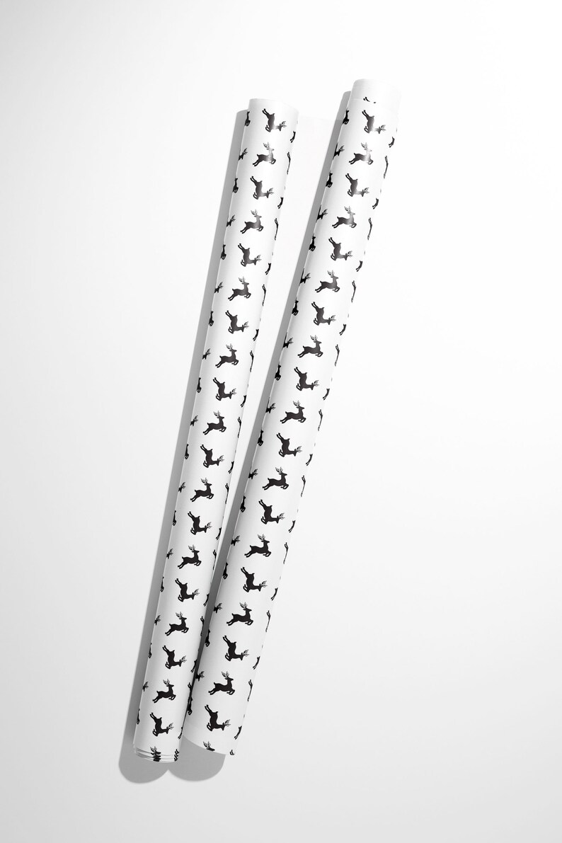 Black and White Christmas Wrapping Paper Reindeer Gift Wrap | Etsy