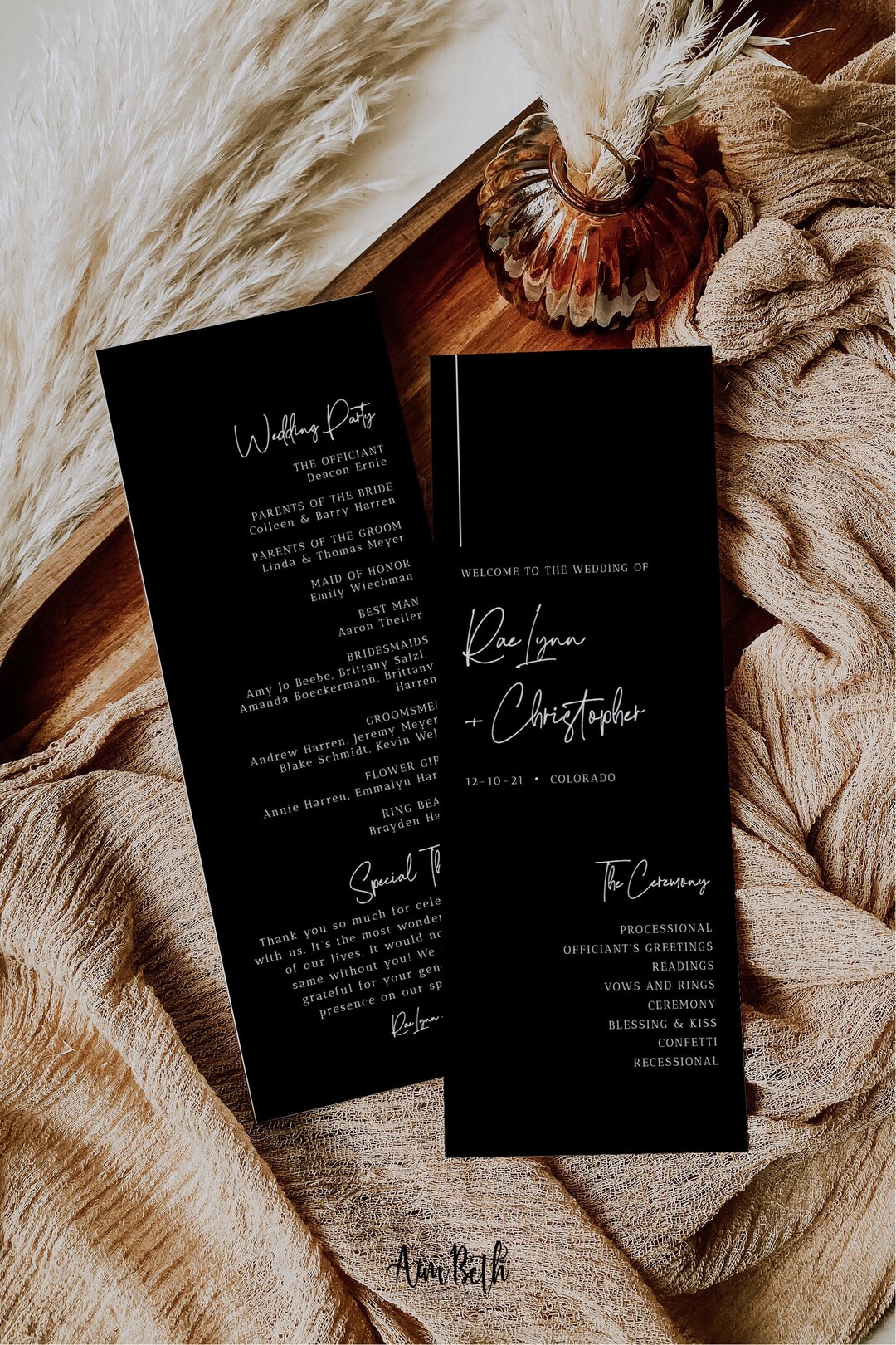 Black and White Wedding Program, Modern Wedding Ceremony Program ...