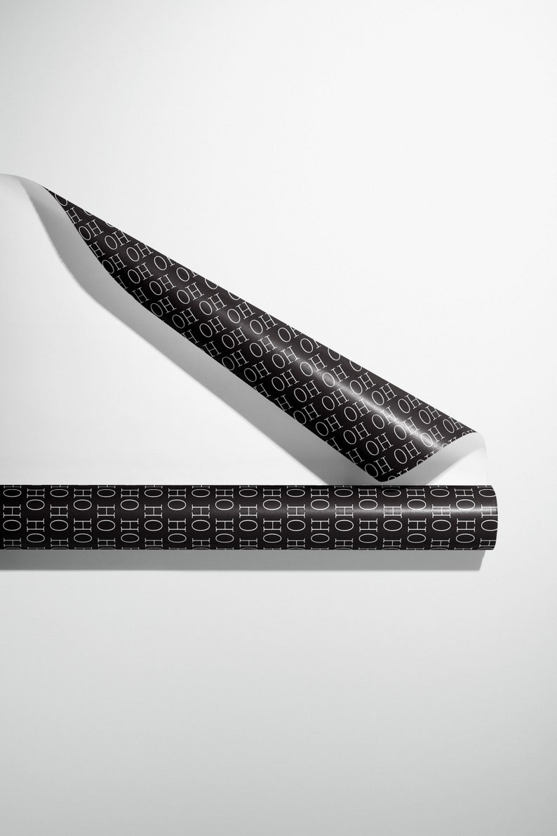 Christmas Wrapping Paper Black and White, Ho Ho Ho Gift Wrap, Modern ...