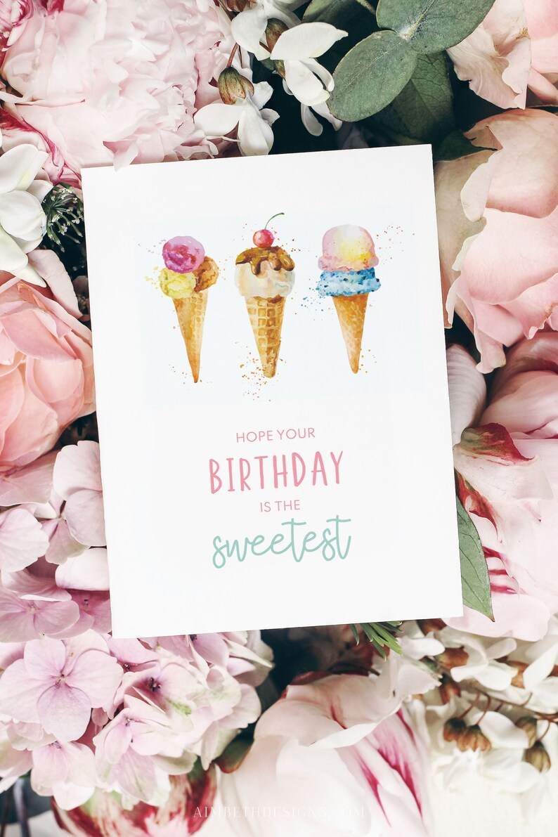 Ice Cream Card Ice Cream Birthday Card Printable Ice Cream - Etsy