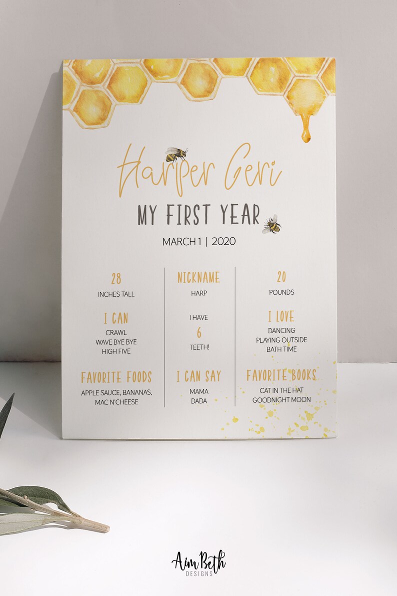 Bumble Bee Milestone Poster Template, 1st Birthday Sign, Bee Milestone ...