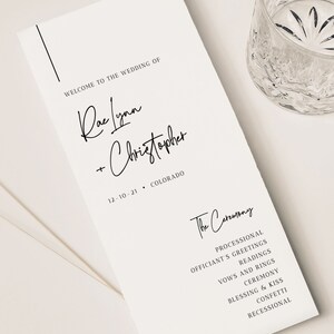 Minimalist Wedding Program Template, Modern Wedding Timeline, Black and ...