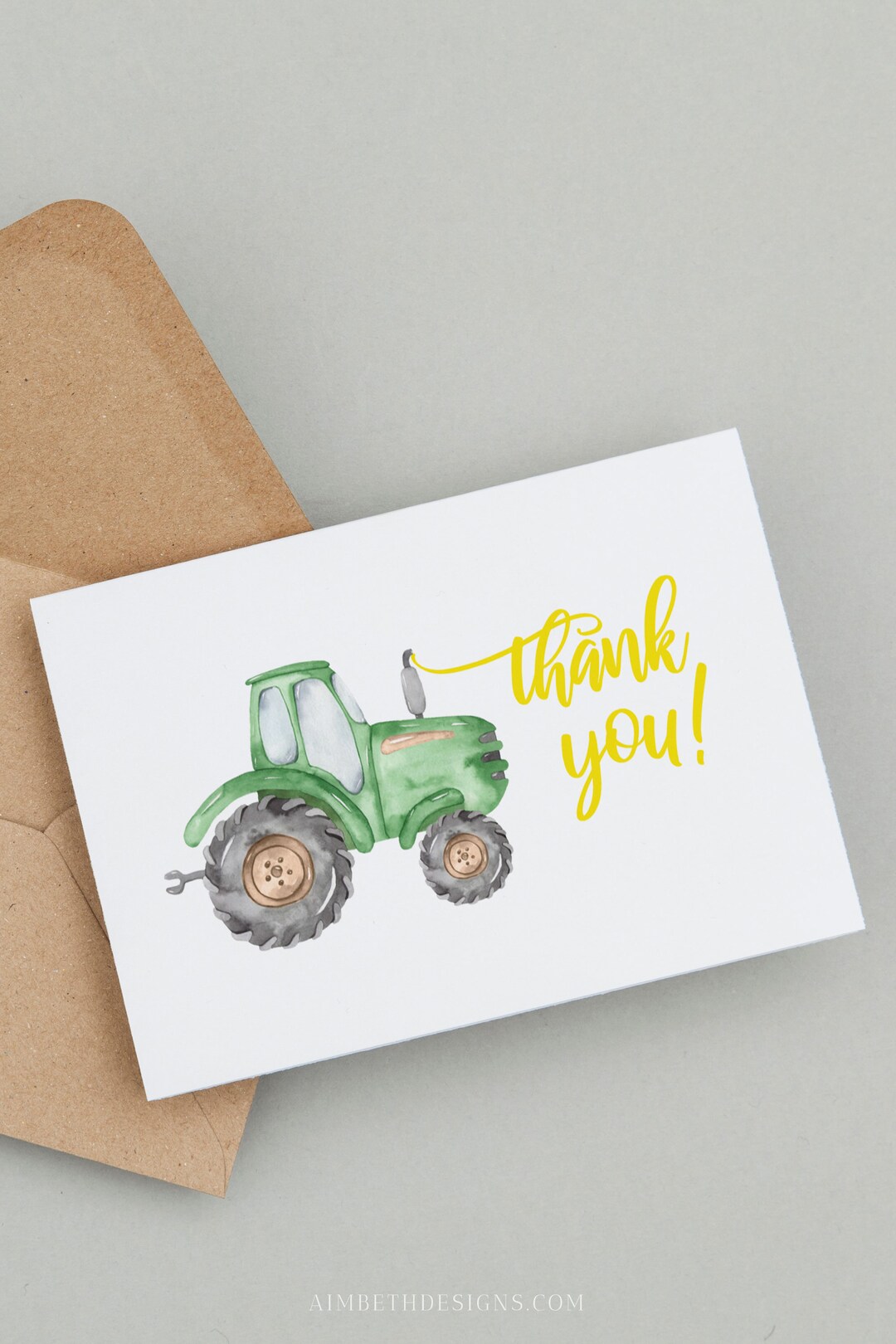 Green Tractor Thank You Card, John Deere Folded Thank You Card, Tractor ...