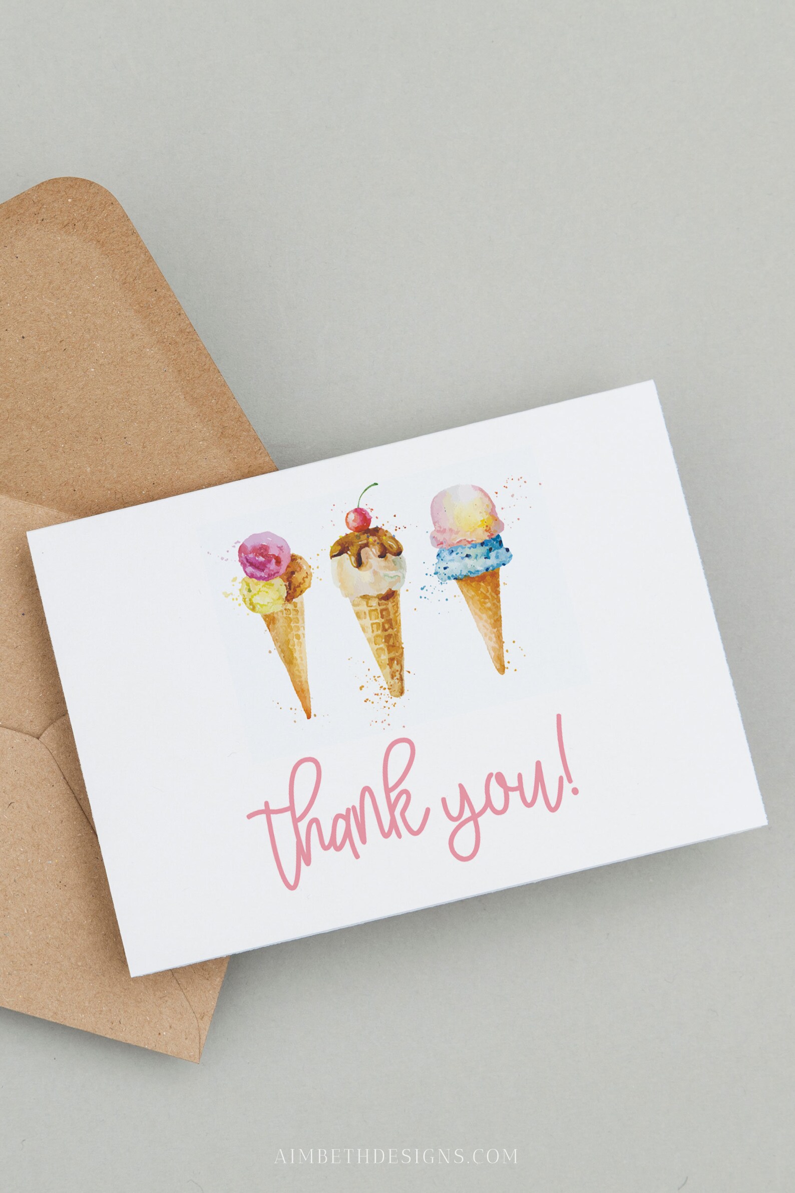 Ice Cream Party Thank You Card, Ice Cream Birthday Thank You, Ice Cream ...