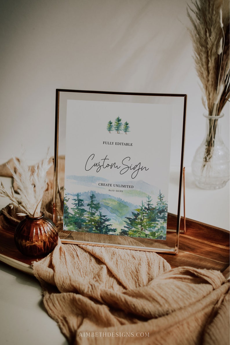 EDITABLE Mountain Custom Wedding Sign, 8x10 Custom Sign Template ...