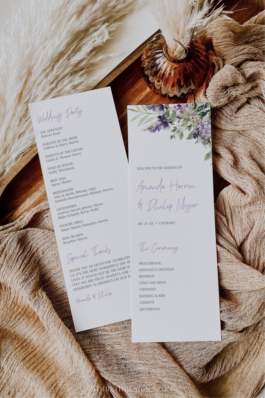 Lavender Wedding Program, Purple Wedding Timeline, Lilac Wedding ...